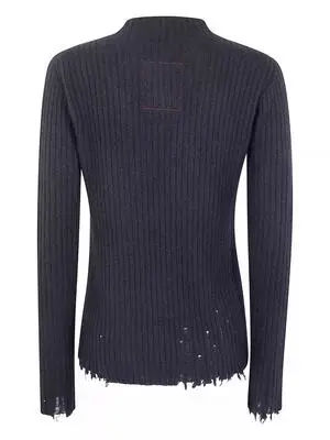 UMA WANG Ribbed Frayed-hem Sweater - Blue