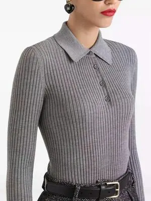 Dolce & Gabbana Ribbed Polo Top - Grey