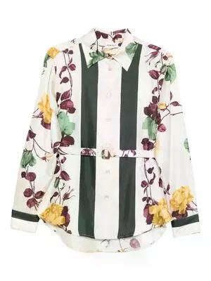 P.a.r.o.s.h Rose-print Belted Shirt