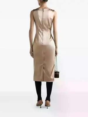 Dolce & Gabbana Pleat-detail Satin Midi Dress - Neutrals