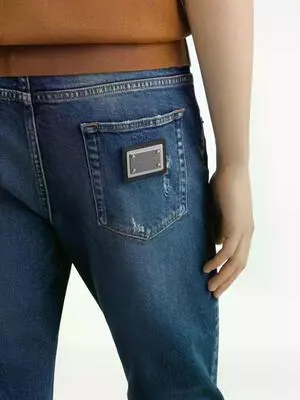 Dolce & Gabbana Distressed Ripped-knee Slim-fit Jeans - Blue