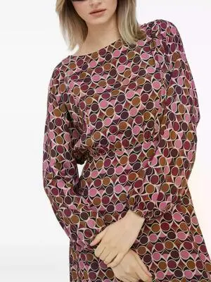 Sisley Geometric-print Long-sleeve Mini Dress - Pink