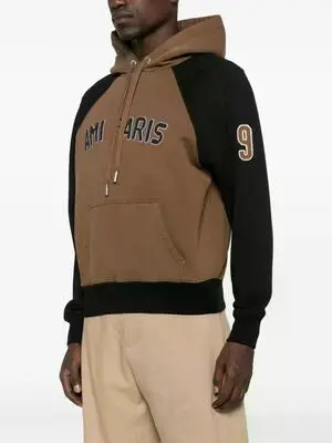 AMI Paris Raglan-sleeve Hoodie With Embroidered Logo - Brown