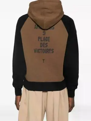 AMI Paris Raglan-sleeve Hoodie With Embroidered Logo - Brown