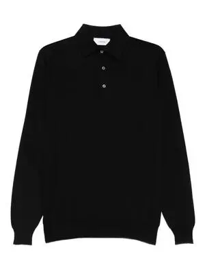LARDINI Long-sleeve Wool Polo Shirt - Black