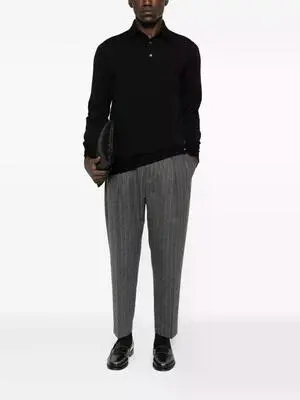 LARDINI Long-sleeve Wool Polo Shirt - Black