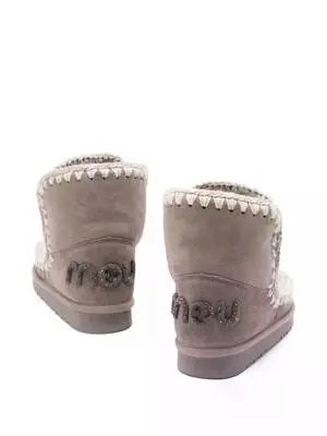 Mou Crochet-detail Sheepskin Boots - Grey
