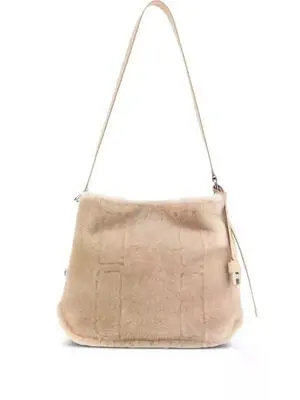 Hogan Shearling Texture Leather Tote Bag