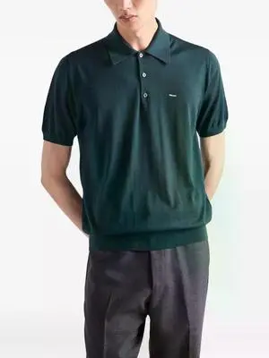 Prada Embroidered Wool Polo Shirt - Green