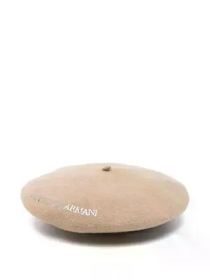 Emporio Armani Embroidered Wool Beret - Neutrals