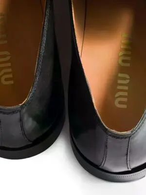 Miu Miu Embossed Logo Leather Loafers - Black