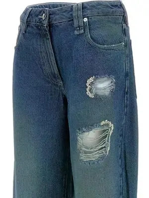 Simone Rocha Distressed Denim Jeans With Crystal Embellishments