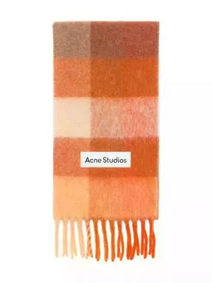 Acne Studios Checked Fringed Scarf Orange