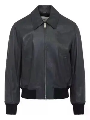 AMI Paris Zip-front Leather Jacket - Grey
