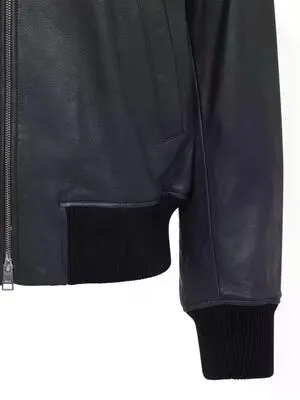 AMI Paris Zip-front Leather Jacket - Grey