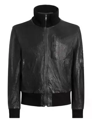Dolce & Gabbana Leather Ribbed Collar Jacket