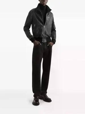 Dolce & Gabbana Leather Ribbed Collar Jacket
