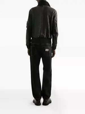 Dolce & Gabbana Leather Ribbed Collar Jacket