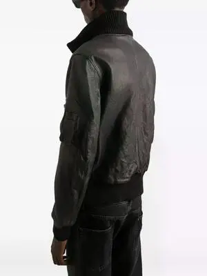 Dolce & Gabbana Leather Ribbed Collar Jacket