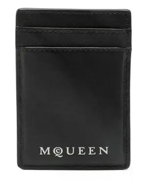 Alexander McQueen Magnetic Leather Card Holder - Black