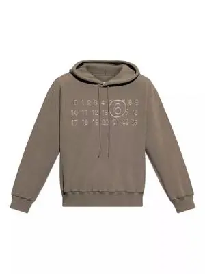 MAISON MARGIELA Numbers-embroidered Fleece Hoodie - Brown