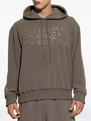 MAISON MARGIELA Numbers-embroidered Fleece Hoodie - Brown