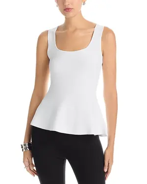 T Tahari Square Neck Peplum Top - White Star