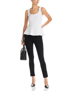 T Tahari Square Neck Peplum Top - White Star
