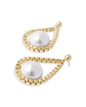 PEARL OCTOPUSS.Y Chained Imitation Pear Earrings - Gold