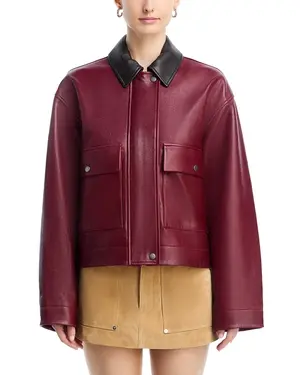 Rag & Bone Nonie Leather Jacket - Burgundy