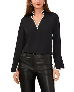 Vince Camuto Contrast Trim Tunic Blouse - Rich Black