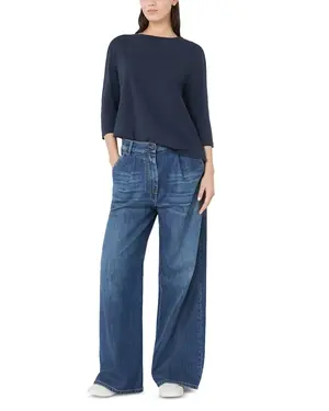 Max Mara Multia Boat Neck Top - Navy