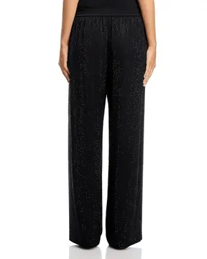 UNGARO Embellished Silk Blend Wide Leg Pants - Black