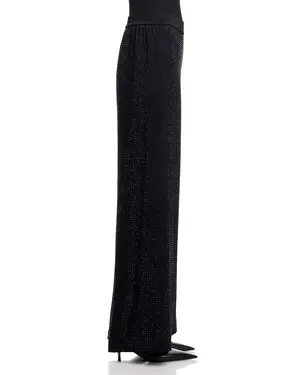 UNGARO Embellished Silk Blend Wide Leg Pants - Black