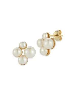 MOON & MEADOW 14k Yellow Cultured Freshwater Pearl Cluster Stud Earrings - Gold