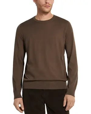 Zegna Cashmere And Silk Crewneck Sweater Brown Mélange