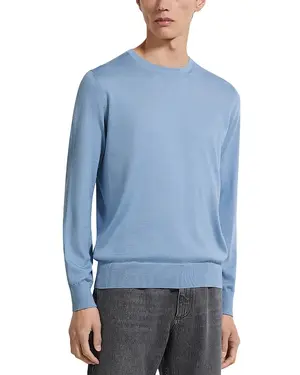 Zegna Cashmere And Silk Crewneck Sweater Light Blue Mélange