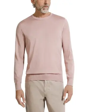 Zegna Cashmere And Silk Crewneck Sweater Light Pink Mélange