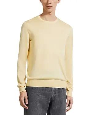 Zegna Cashmere And Silk Crewneck Sweater Pastel Yellow Mélange