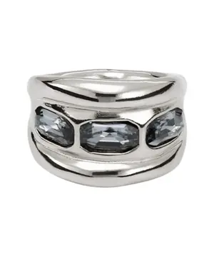 UNODE50 Sterling Plated Ring With Three Crystals - Silver