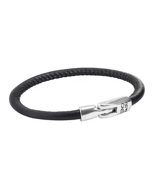 UNODE50 Sterling Silver-plated Clasp Leather Bracelet - Black And Silver