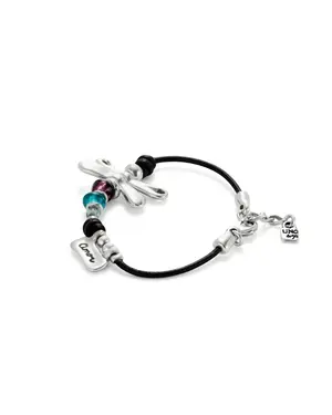 UNODE50 Sterling -plated Dragonfly Charm Leather Bracelet