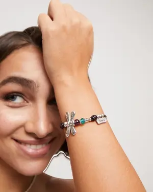 UNODE50 Sterling -plated Dragonfly Charm Leather Bracelet