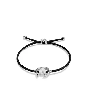 UNODE50 Black Cord Pearl Bracelet - Silver
