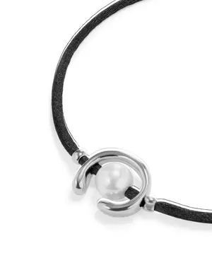 UNODE50 Black Cord Pearl Bracelet - Silver