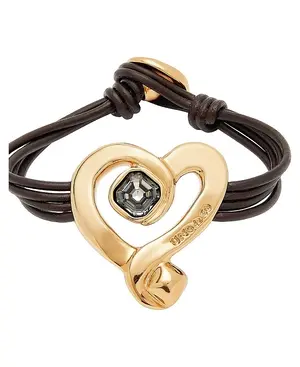 UNODE50 Heart And Crystal Leather Bracelet - Gold