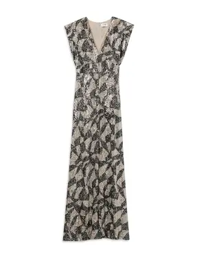St. John Cubist Geo Stretch Paillette Gown