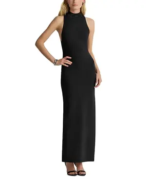 St. John Evening Cutout Knit Mock Neck Gown