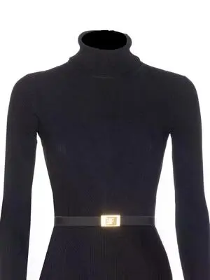 Elisabetta Franchi Ribbed High-neck Belted Midi Dress - Black