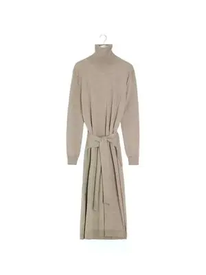 LEMAIRE Tie-Waist Turtleneck Dress Neutrals